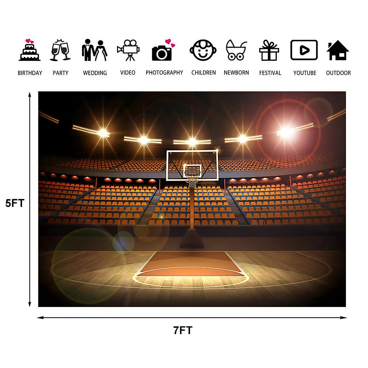 7x5ft Basketball Photo Backdrop for Photography, Basketball Theme Background for Birthday Party, Sports Theme Backdrop for Boys Kids Newborn Baby Wall Banner Cake Table Decoration Video Studio Props