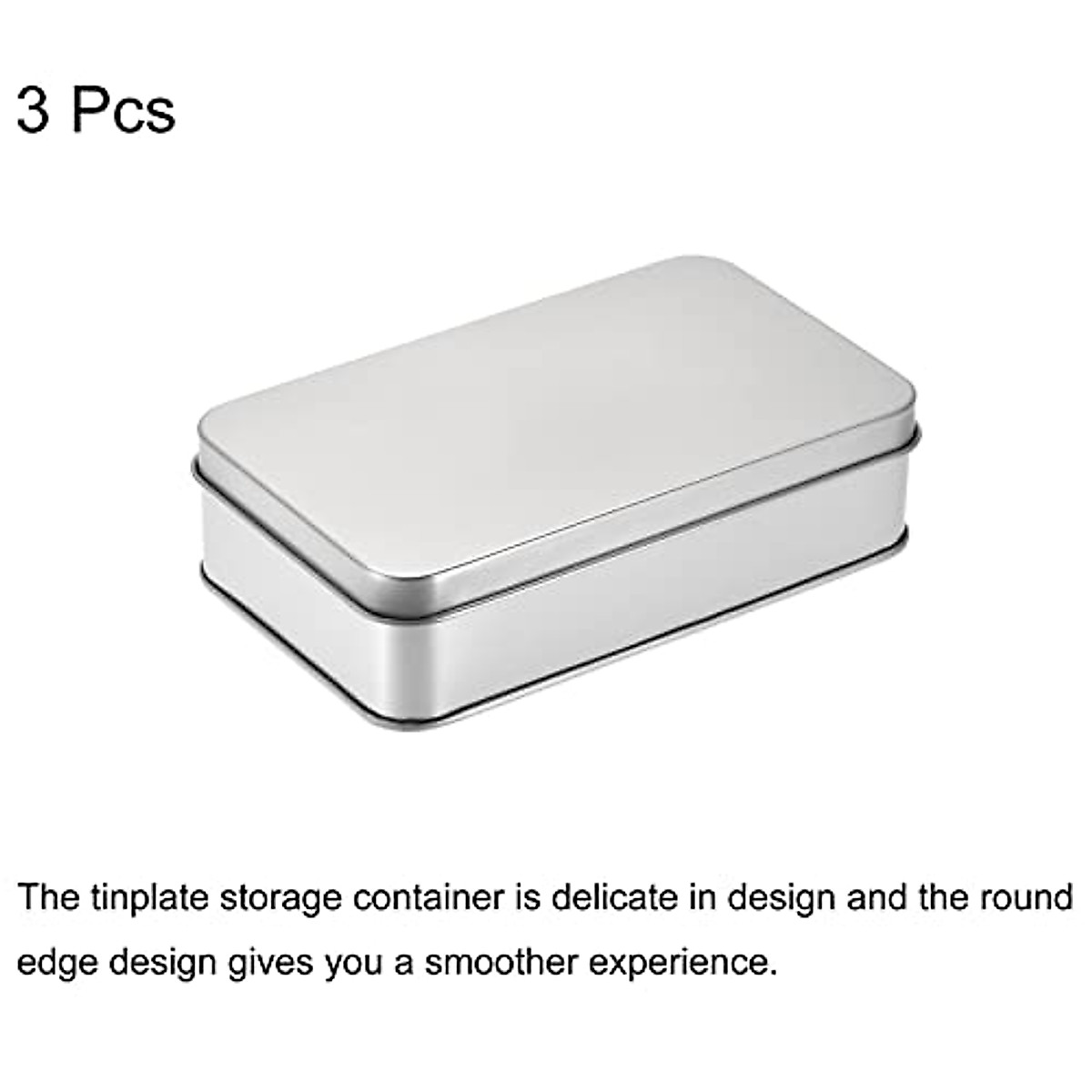 uxcell Metal Tin Box, 3pcs 5.31" x 3.15" x 1.38" Rectangular Empty Tinplate Containers with Lids, Silver Tone, for Home Organizer, Candles, Gifts, Car Keys, Crafts Storage