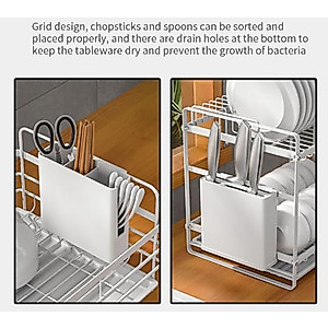 VIDECOR Dish Drainer Rack, Expandable Dish Drying Rack with Utensil Holder Cup Holder, Stainless Steel Dish Drying Rack and Drainboard Set for Kitchen Counter,A