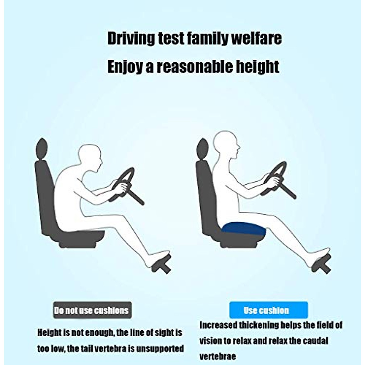 YQJ YOMQLJXB Portable car Booster Cushion - Office mat, Driver Booster seat car seat Cushion,Angle Lift Seat Cushions?Effectively Increase The Field of View by 12cm, Ideal for Office, Home (Black)