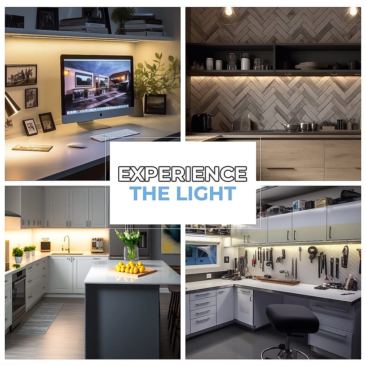 EShine Hand Wave Activated Under Cabinet LED Lighting Kit, Dimmable, 3-Pack 7 in - Touchless Dimming Control, White Under Counter Lights for Kitchen, Garage, Office, Hutch - Warm White (3000K)