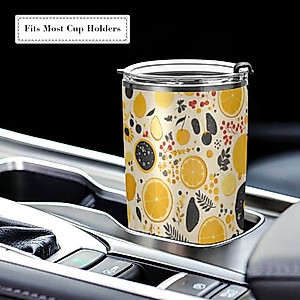 Yellow Summer Lemon Fruit Party Stainless Steel insulated water bottle with straw with Lid and Straw coffee travel mug for outdoor portable tumblers with lids and straws vaso para cafe 20oz