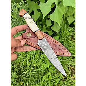 JNR Traders Damascus Paring Knife, Steak Knife, 6 in Chef Knife with Leather Sheath, Full Tang Thin Ultra-Sharp Bbq Knife 3702