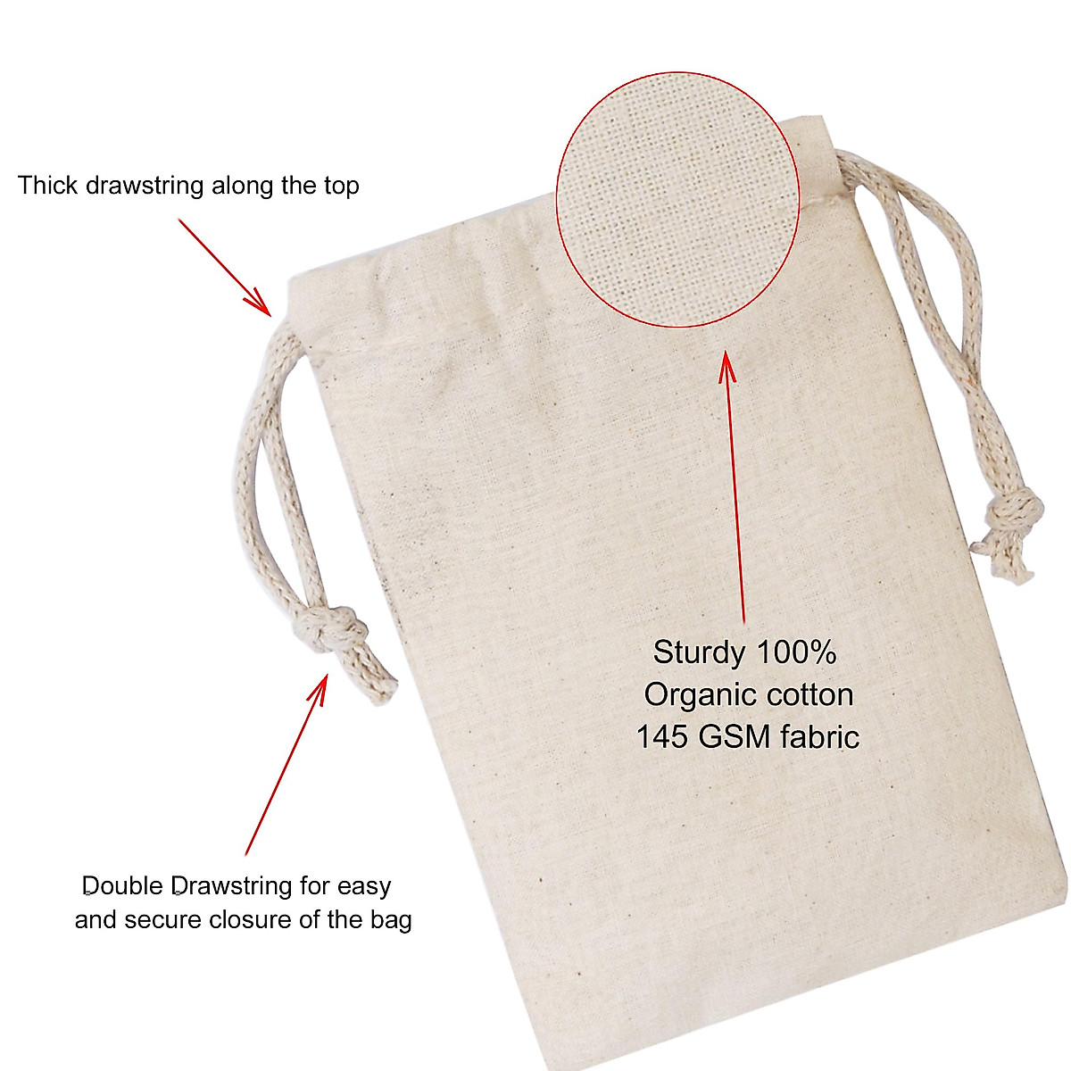 BigLotBags Cotton Muslin Bags, 100% Organic Cotton with Double Drawstring. Premium Quality Reusable Eco-Friendly Natural Muslin Bags. (10, 12 x 16 Inches)
