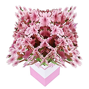POPGIFTU Cherry Blossom Bouquet Pop Up Card（11.5x10.6 in） Handmade 3D Flower Greeting Card, Spring Card for Wife, Mom or Friend, Anniversary Pop Up Bouquet, Thinking of You