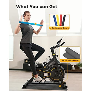 UREVO indoor Cycling Bike, Stationary Exercise Bike 350 lbs Weight Capacity，Ipad Mount, Comfortable Seat Cushion, Silent Belt Drive Cycle Bike for Home Workouts Gym