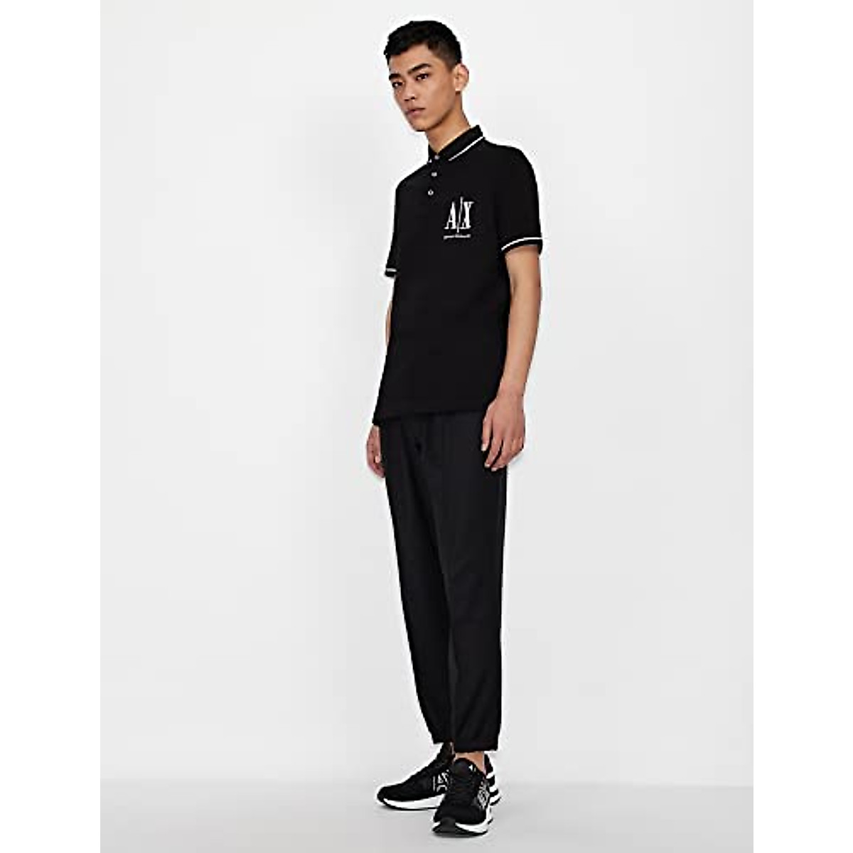 A | X ARMANI EXCHANGE Men's Embroidered Icon Logo Polo Shirt, Black, XL