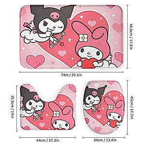 fmsnupz 4PCS Anime Shower Curtain Set, Cute Bathroom Decor with Non-Slip Rugs, Toilet Lid Cover and Bath Mat, Waterproof Fabric Shower Curtains with 12 Hooks, 70.8"x70.8"