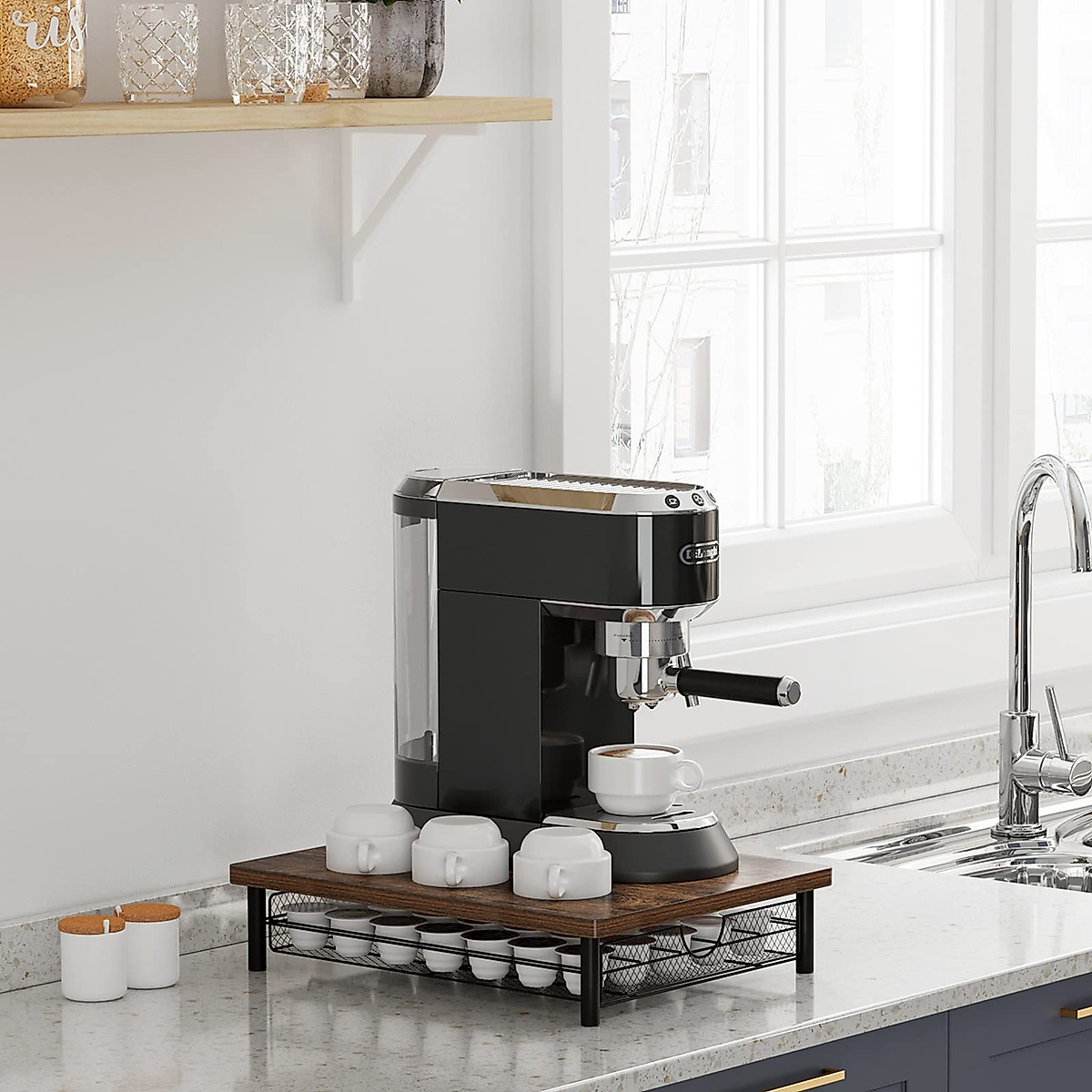 Giikin Coffee Pod Drawer Holder, k cup holder with 35 Capacity Capsule Pods, Coffee Pot Storage Organizer Drawer Holder for K-cups, Compatible with Nespresso Vertuo Capsules (Antique Brown)