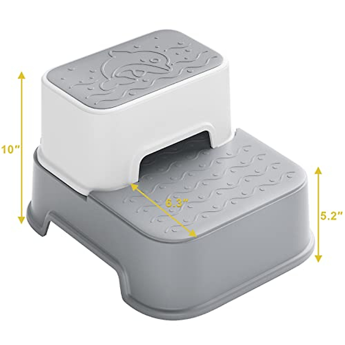 Two Step Stool for Kids(2 Packs), Anti-Slip Sturdy Toddler Two Step Stool for Bathroom, Kitchen and Toilet Potty Training (Gray)