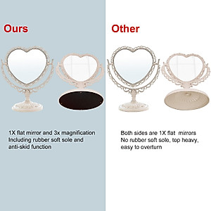 D&XQAUO Heart Shaped Mirror - Coquette Room Decor for Desk, Vanity & Bathroom - Cute Table Mirror with Stand (Beige)