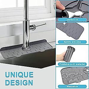 Kitchen Sink Splash Guard,Upgraded Kitchen Guard Silicone Faucet Water Catcher Mat,Silicone Faucet Handle Drip Catcher Tray,Keep Kitchen, Bathroom Sinks Dry (Grey)