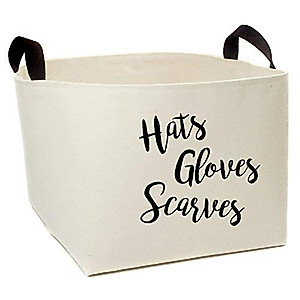 Hats Gloves Scarves Canvas Storage Basket, Winter Accessories Organizer