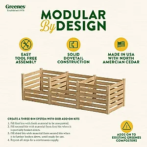 Greenes Fence Cedar Wood Composter Add-On Kit, 48" L x 48" W x 31" H / 309.17 gallons - Made in USA with North American Cedar