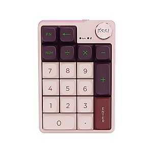 Mechanical Wireless Rechargeable Numeric Keypad, Gasket Bluetooth 5.0/2.4ghz/Wired Hot Swappable19 Keys Numpad, with Poron Foam, Aluminum Alloy Knob (Purple-Pink)