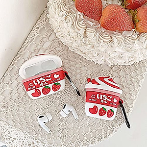 AirPod Case 1&2,Soft Silicone 3D Fashion Luxury Drink Bottle New Cute Mountain Belt Buckle case (1) (Strawberry Meiji Ice Cream)
