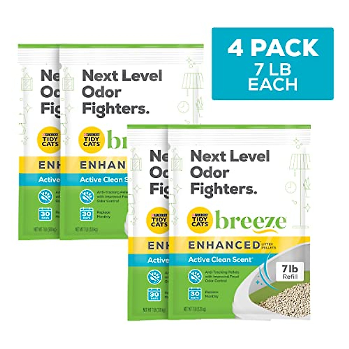 Purina Tidy Cats Non Clumping Cat Litter, Breeze Enhanced Pellets Multi Cat Litter - (4) 7 lb. Bags