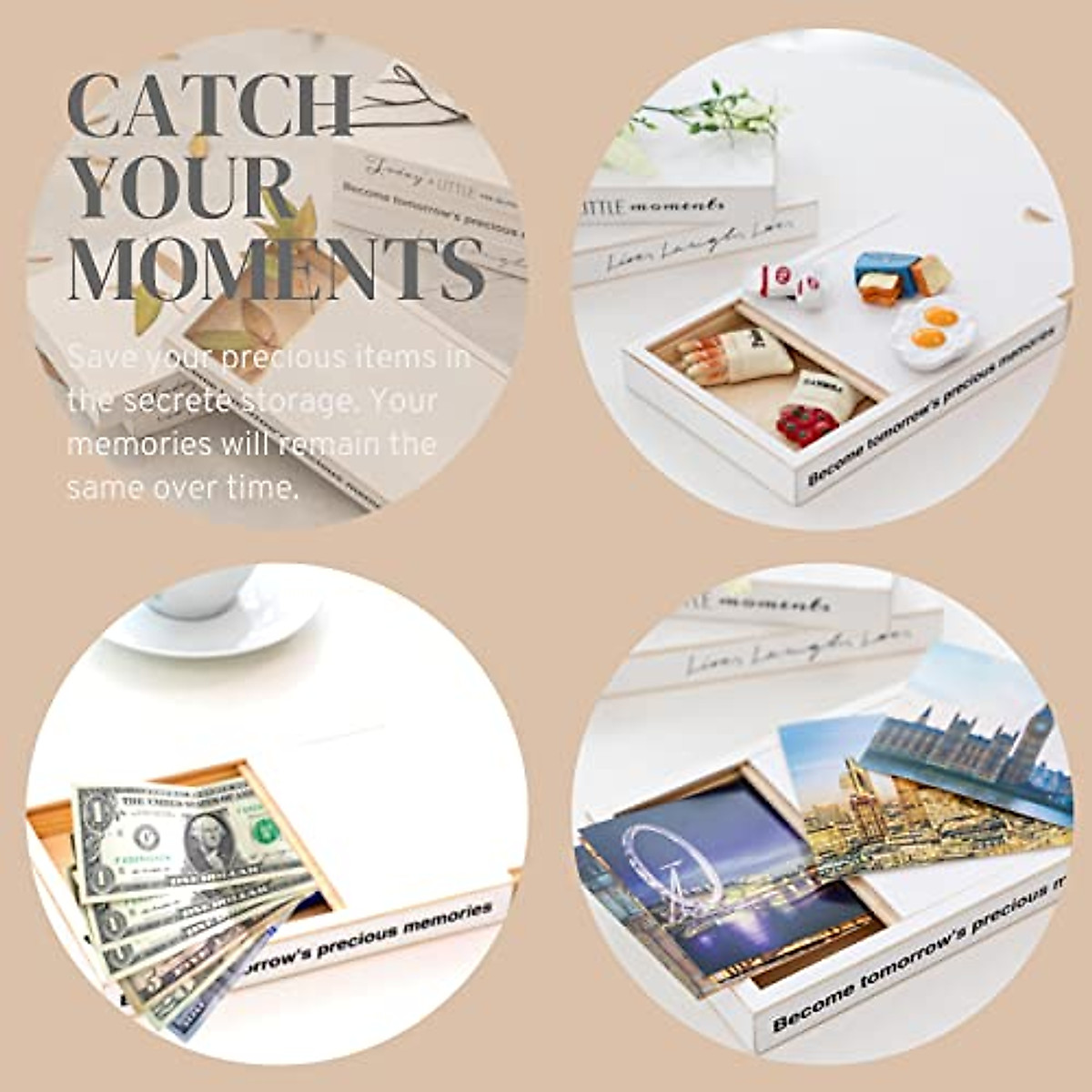 Wooden Decorative Books for Home Decor with an Extra Compartment and Unique Ribbon - White Faux Book Stacks - Decoration for Living Room - Decor Books for Coffee Table_Ideal Gift