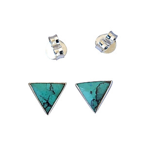 Handmade Turquoise Gemstone Square 5mm Stud Earrings, 925 Sterling Silver Studs for Women, Cartilage Earring, Tarnish & Water Resistant, By Miya Jewelry Creations
