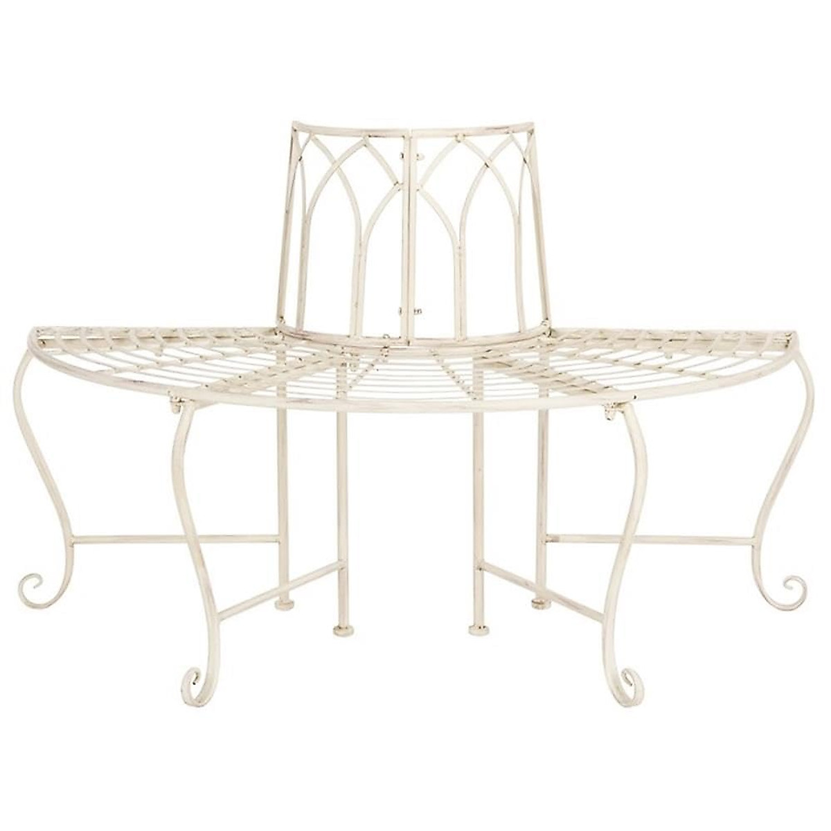 SAFAVIEH PAT5018A Collection Abner Antique White Wrought Iron 45.75" Outdoor Garden Bench