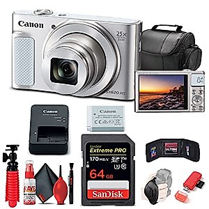 Canon PowerShot SX620 HS Digital Camera (Silver) (1074C001) + 64GB Memory Card + Card Reader + Deluxe Soft Bag + Flex Tripod + Hand Strap + Memory Wallet + Cleaning Kit (Renewed)