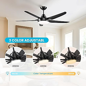 CJOY Ceiling Fan with Lights for Living Room, 53 Inch Modern Ceiling Fan with 5 Reversible Blades, Dimmable LED, Remote Controls, Black Ceiling Fan Bedroom, Outdoor Ceiling Fans for Patios, 6-Speed