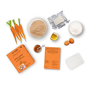 Spiced Carrot w Salted Caramel Cake Kit by The Caker | Luxury Boxed Cake Mixes | Non-GMO | Decorations & Non-Stick Pan Liner Included | Made With Organic Ingredients | 16.9oz