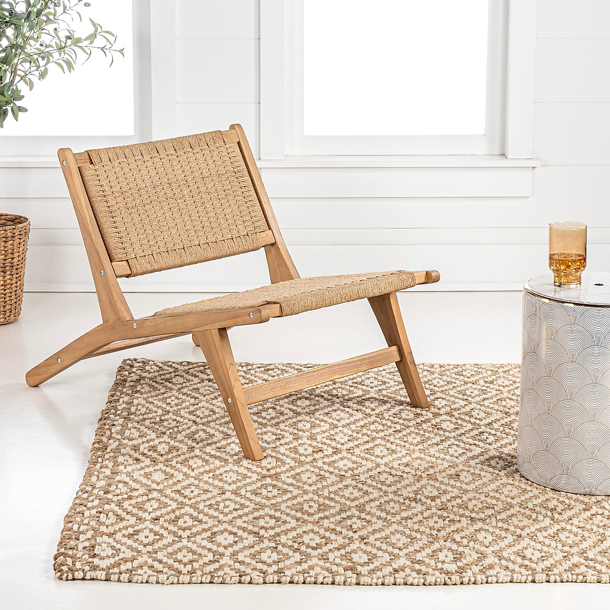 JONATHAN Y RLX1000A Parker Mid-Century Modern Woven Seagrass Wood Armless Lounge Chair Contemporary, Bohemian, Coastal, Transitional, Rustic, Natural