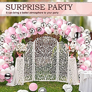 Pink and Silver Balloon Garland Arch Kit, 120 Pieces White Light Pink Silver Confetti Latex Balloons Arch for Christmas Birthday Baby Shower Wedding Proposal Engagement Party Decorations