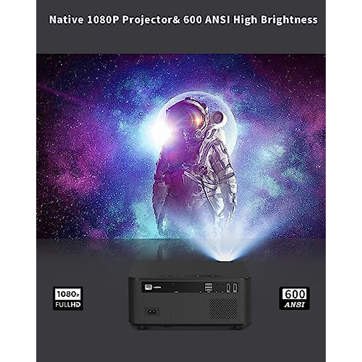 1080P Native 5G Projector with WiFi and Bluetooth,FunFlix 600 ANSI High Brightness Projector,Movie Outdoor Projector,4K Support, 300 Inch,Dust-Proof Projector for HDMI, USB, Phone, Laptop, TV Stick