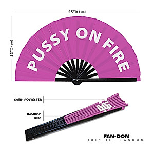Pussy On Fire Hand Fan Foldable Bamboo Circuit Hand Fan Funny Gag Slang Words Expressions Statement Gifts Festival Accessories Rave Handheld Circuit Event Fan Clack Fans (Pink)