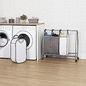 4 Pocket Laundry Hamper With Wheels by Neatfreak! - Rolling Storage Cart With 4 x Dirty Clothes Hamper Tote Bags For Towels, Blankets & Bathroom Organization - Quad Laundry Sorter - 39 x 16 x 35 in