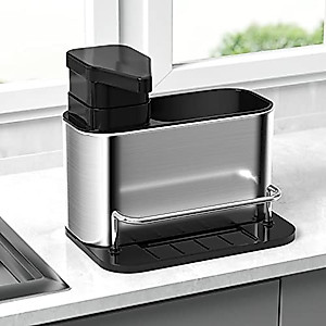 ODesign Dish Soap Dispenser for Kitchen Bathroom Countertop Sink Organizer Brush Sponge Scrub Holder - Stainless Steel