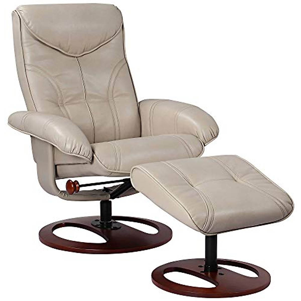 BenchMaster Newport Taupe Swivel Faux Leather Recliner Chair with Ottoman Footrest Modern Armchair Ergonomic Manual Reclining Adjustable Upholstered for Bedroom Living Room Reading Home Relax