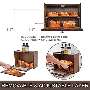 Worthyeah Bamboo Bread Box for Kitchen Countertop, Wooden Bread Storage Box with Transparent Window, 2-Layer Large Capacity Bread Storage, Kitchen Bread Holder, Self Assembly