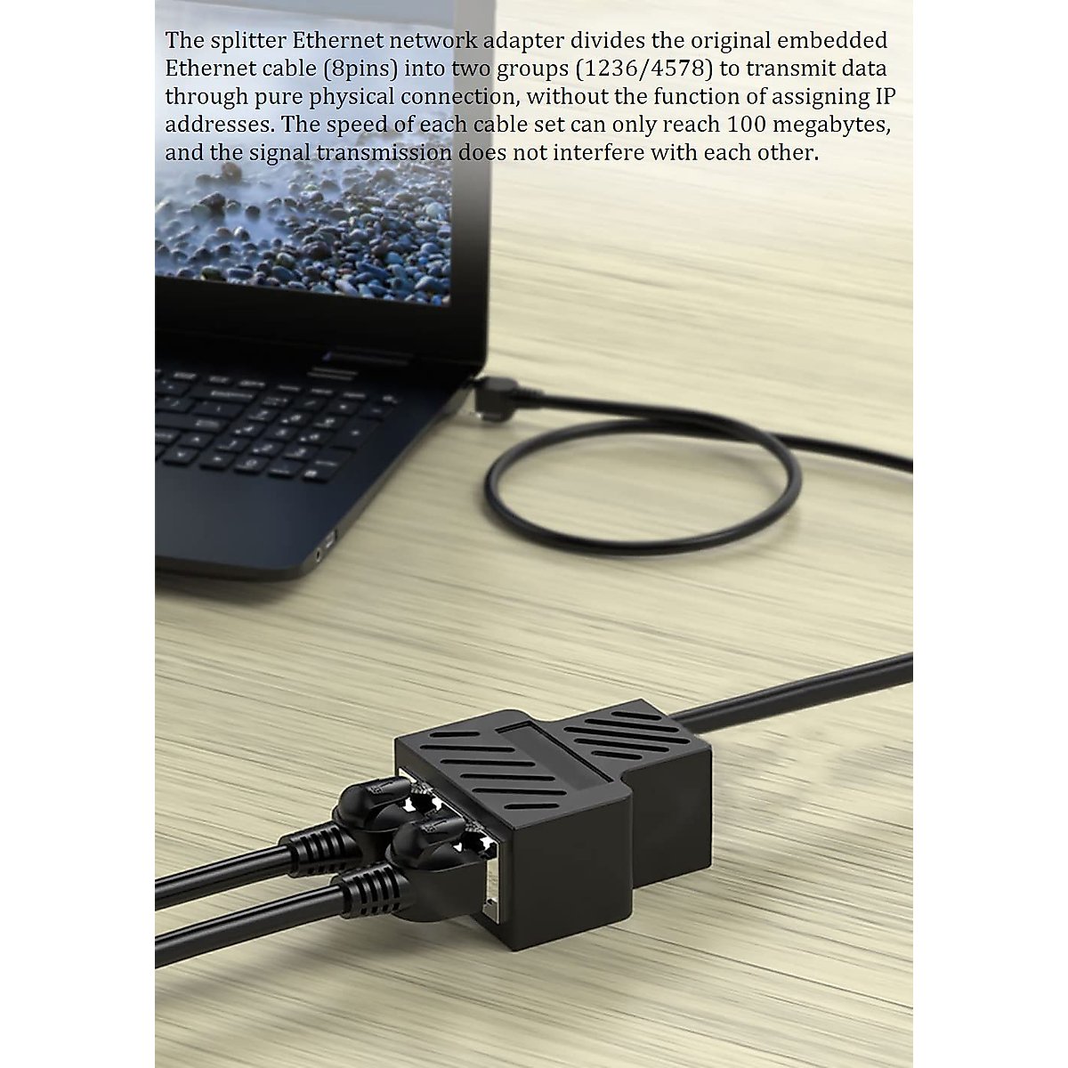 MVBOONE Ethernet Splitter 1 to 2 RJ45 Network Male to Female Adapter, Suitable Super Cat5-8, Cmpatible with ADSL/Hubs/TVs/Set-top Boxes/Routers/omputers (Only Support one Works at one time)
