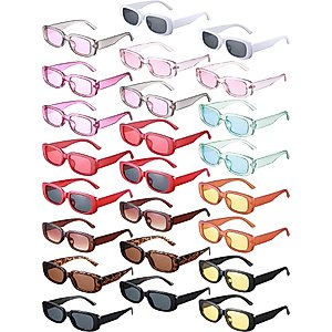 24 Pairs Rectangle Sunglasses y2k Sunglasses Small Square Sunglasse Retro Sunglasses for Women Men Neon Sunglasses Vintage Rectangular Narrow Sun Glasses Y2k Eyewear, 12 Styles