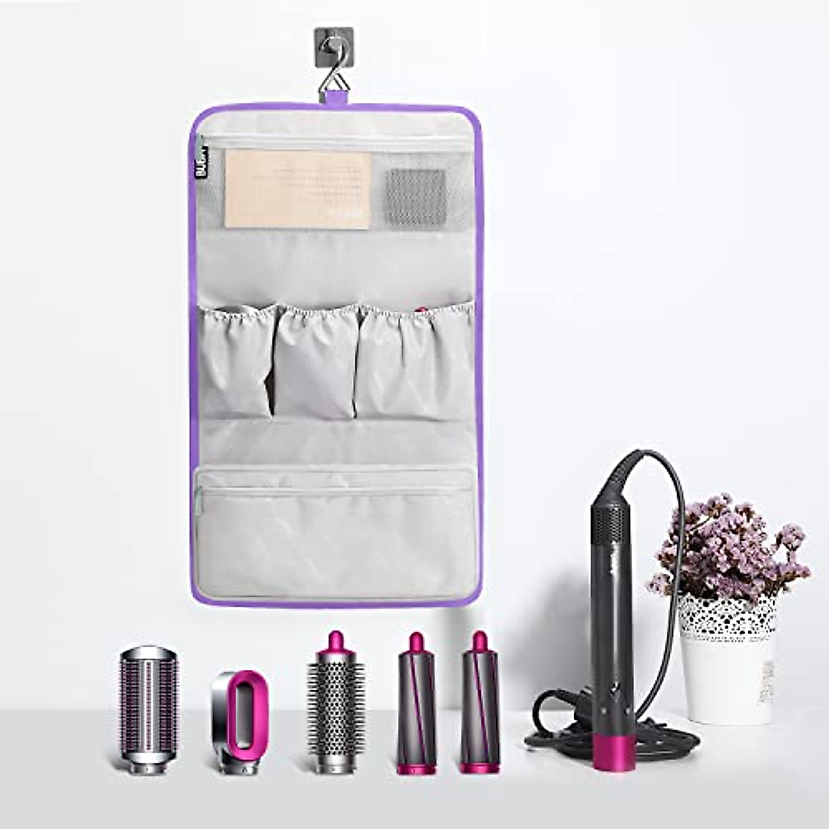 BUBM Travel Case Carrying Case Portable Storage Bag Roller Hanging Bag Organizer for Dyson Airwrap Styler,Shark Flexstyle Air Styling & Drying System,Purple