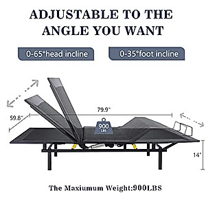 Allewie Adjustable Bed Base Frame Queen with 2.0 Generation Motor, Wireless Remote, Head and Foot Incline, Intelligent Sleep Aid, Zero-Gravity, High Weight Capacity, Easy Self-Assembly, Basic