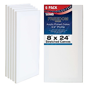 U.S. Art Supply 8 x 24 inch Stretched Canvas 12-Ounce Triple Primed, 6-Pack - Professional Artist Quality White Blank 3/4" Profile, 100% Cotton, Heavy-Weight Gesso - Acrylic Pouring, Oil Painting