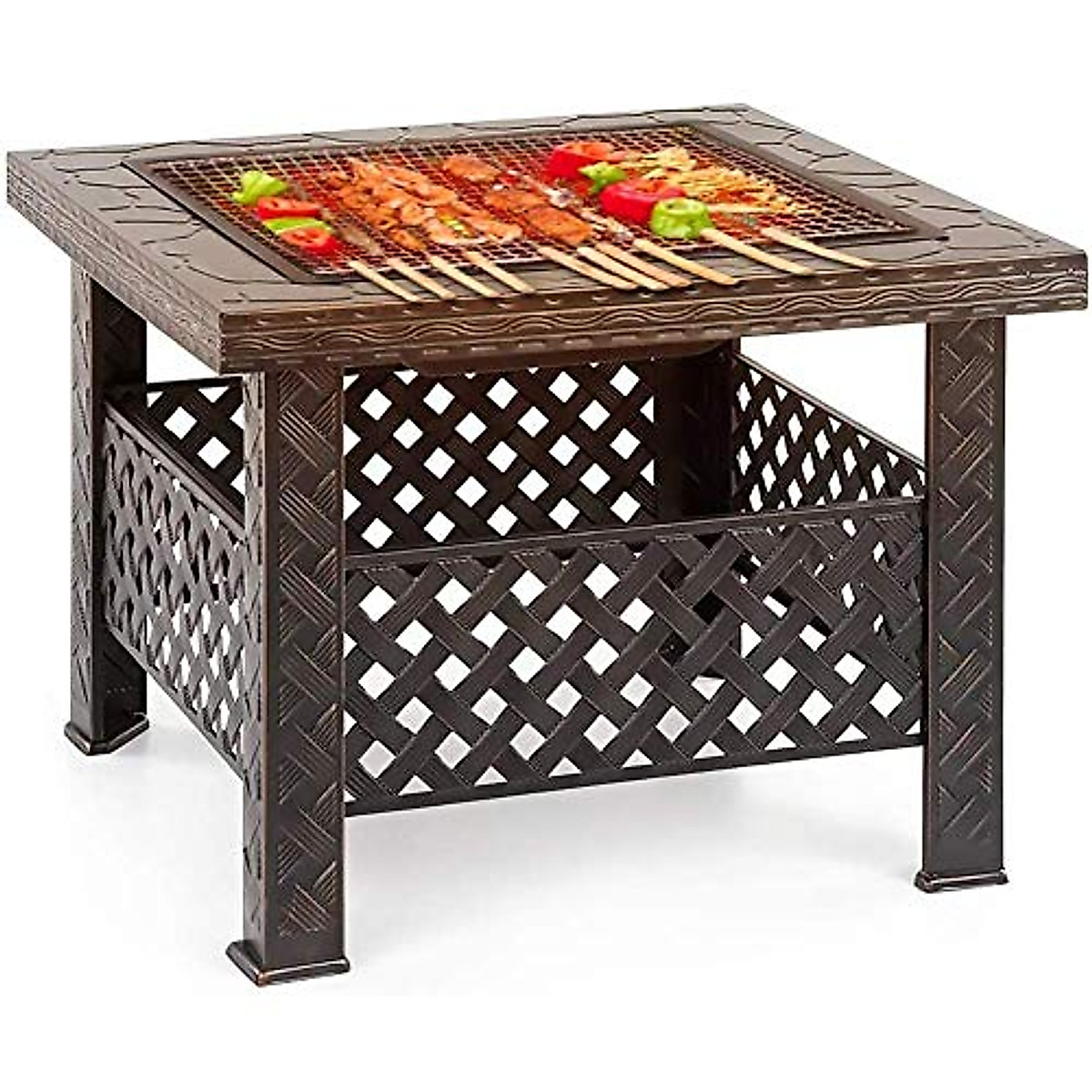 LEAYAN Garden Fire Pit Grill Bowl Grill Barbecue Rack Outdoor Fire Pit with BBQ Grill Shelf Metal Garden Fireplace Patio Firepit Stove Brazier Outdoor Fireplace BBQ Grill Poker,Outdoor Fire Pits