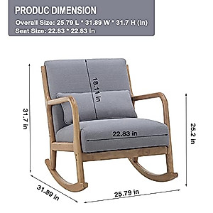 Artechworks Rocking Accent Chair Uplostered Mordern Nursery Fabic Glider Rocker Lounge Arm Chair with Padded Seat Wood Base for Adults Living Room Bedroom Balcony with Pillow, Grey