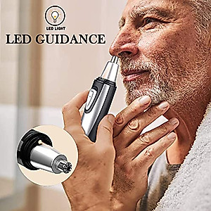 BESTRONG Ear and Nose Hair Trimmer - Painless Eyebrow & Facial Hair Trimmer for Men Women, Professional Water Resistant Nose Hair Remover with Dual Edge Blades, Battery-Operated & LED Light