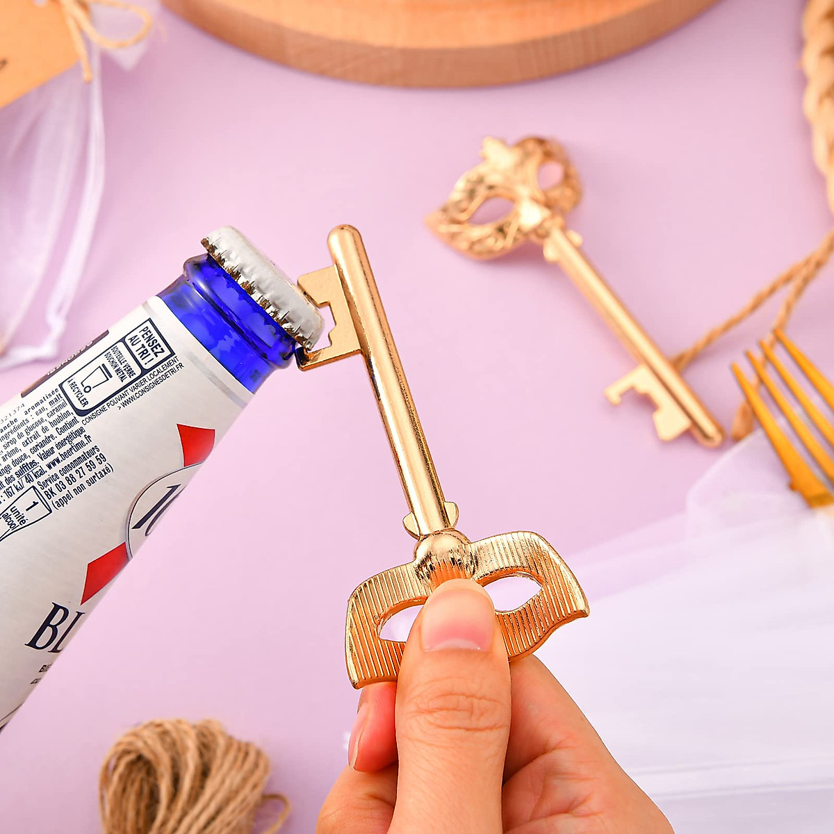 YKLIGTN 24Pieces Mask Design Bottle Openers for Masquerade Mask Party, Wedding Favors，Bridal Shower Party Decorations,Baby Shower /Birthday Souvenirs or Gifts for Guests Bulk with Gift Bags