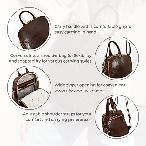 Time Resistance Leather Backpack Convertible to Shoulder Bag Full Grain Real Leather Travel Versatile Bag (Brown)