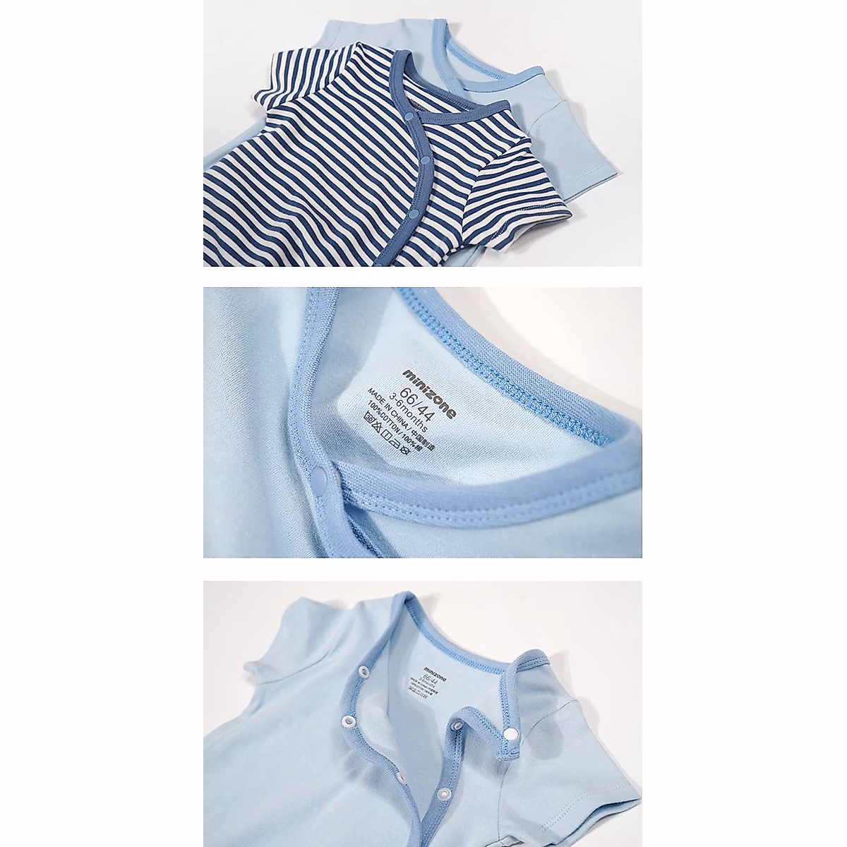 Teach Leanbh Baby Boys Girls 2 Pack Footless Pajamas Cotton Short Sleeve Side Snap Romper Jumpsuit Sleep and Play (Blue+Gray stripe, 12-18 Months)