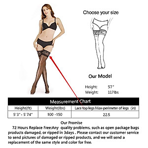 ARRUSA Nylon Shiny Thigh High Stockings,Ultra Shimmery Lace Silicone Sheer Tights,Stay Up lingerie Pantyhose for Women