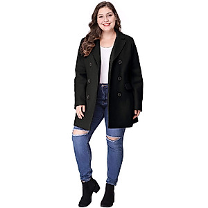 Agnes Orinda Women's Plus Size Notched Lapel Double Breasted Coats 2X Black