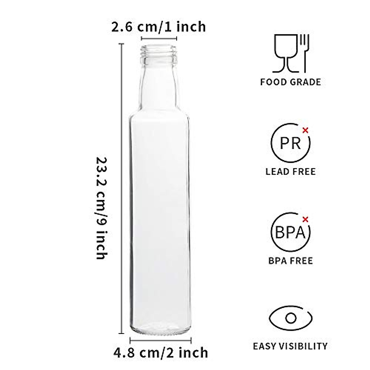 YULEER 15 Pack Hot Sauce Bottles, 8.5 oz Woozy Bottles with Leak Proof Screw Black Cap, Shrink Capsule, Round Glass Bottles for DIY Hot Sauce, BBQ Sauce