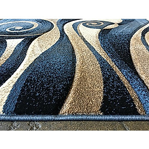 Modern Area Rug Blue Sculpture Design 258 (5 feet 2 inches x7 feet 1inch)